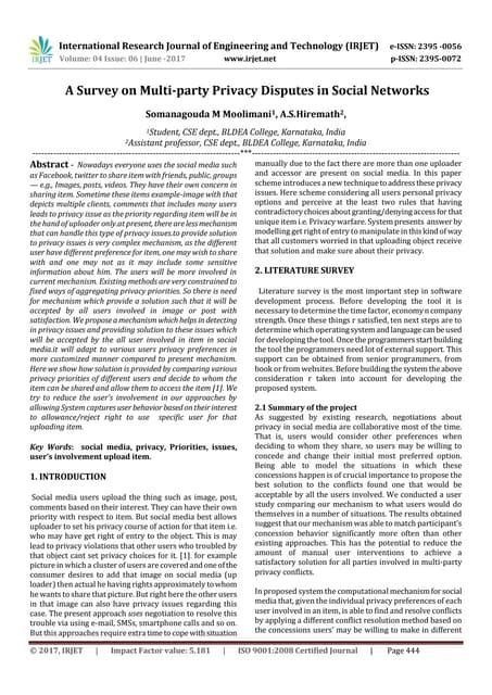 A Survey On Multi Party Privacy Disputes In Social Networks Pdf