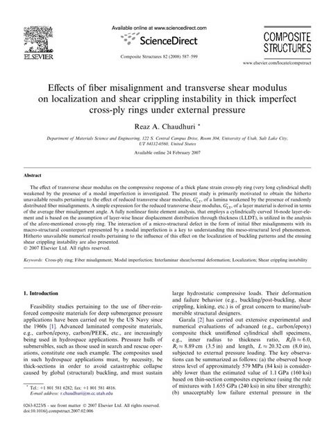 Pdf Effects Of Fiber Misalignment And Transverse Shear Modulus On
