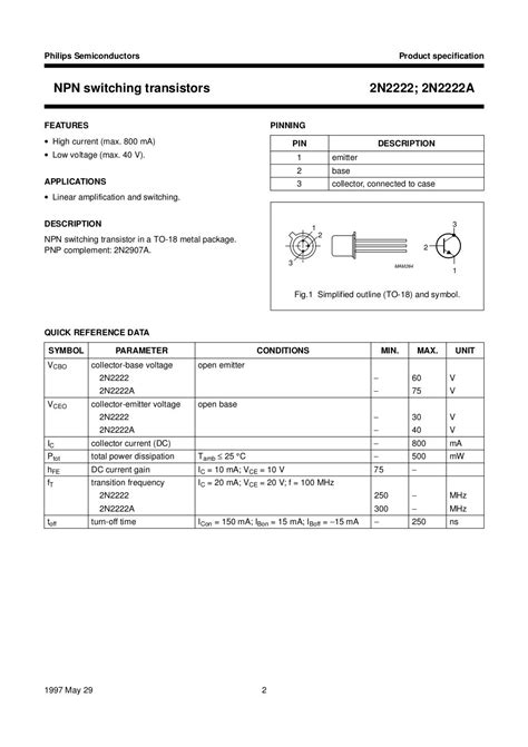 2n2222 2n222a Transistor Data Sheet