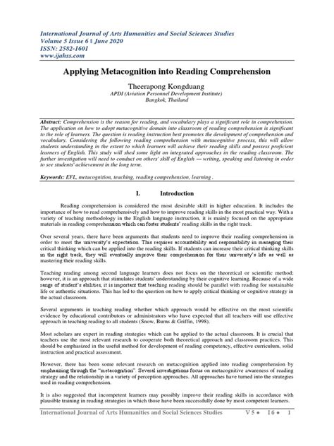 applying metacognition into reading comprehension download free pdf