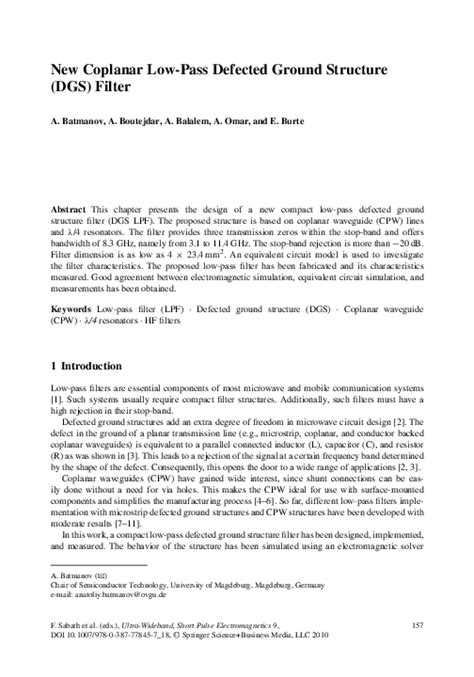 Pdf New Coplanar Low Pass Defected Ground Structure Dgs Filter