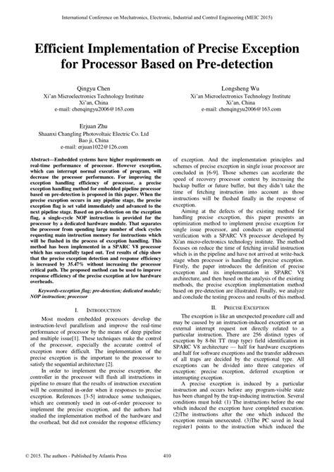 Pdf Efficient Implementation Of Precise Exception For Processor Based