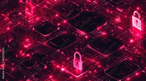 Encryption Lock Amidst Network Pathways Top View Encryption Defense