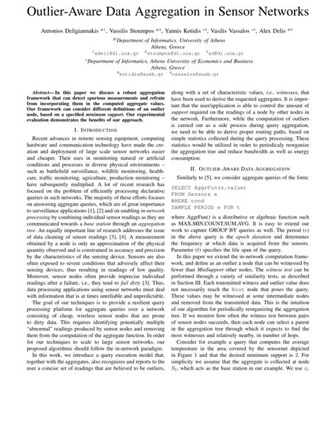 Pdf Outlier Aware Data Aggregation In Sensor Networks