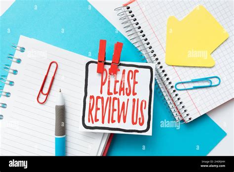 Text Caption Presenting Please Review Us Word Written On Situation Or System Is Formal