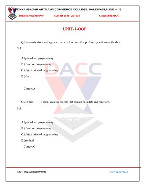 Mcq Advance Php Sybbaca Subjectadvance Php Subject Code Ca 404