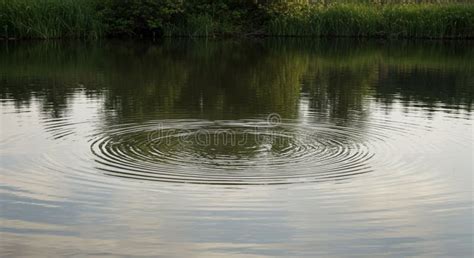 Circular Ripples Spread Across A Calm Pond Creating Concentric Patterns On The Stock