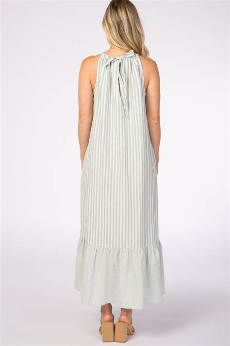 Mint Green Striped High Neck Sleeveless Maternity Maxi Dress Pinkblush