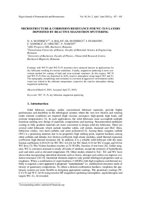 Pdf Microstructure And Corrosion Resistance For Wc Ti N Layers Deposited By Reactive Magnetron