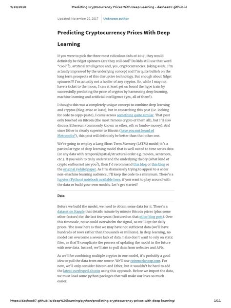 Predicting Cryptocurrency Prices With Deep Learning Dashee87 Github Io Pdf Pdf