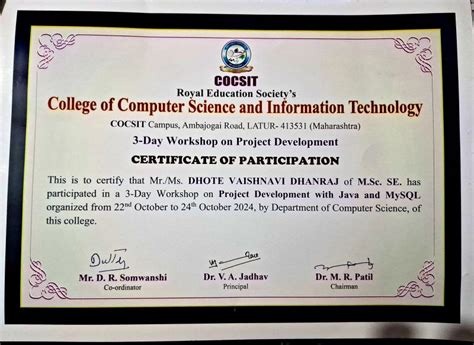 vaishnavi dhote on linkedin cocsit workshop project