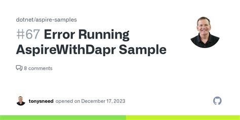 Error Running Aspirewithdapr Sample Issue Dotnet Aspire Samples Github