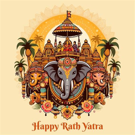 Happy Rath Yatra Greetings Illustration With Elephants Premium Ai