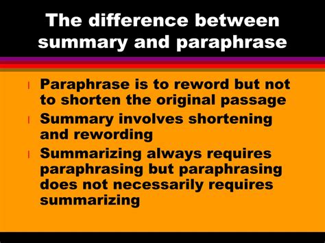 Paraphrasing And Summary Difference