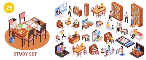 문학 기호 아이소 메트릭 격리 된 벡터 일러스트와 함께 라이브러리 큰 세트 무료 벡터