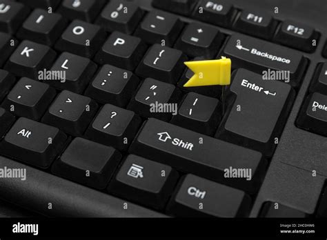 Black Computer Keyboard And Yellow Check Mark Important Key Enter Stock Photo Alamy