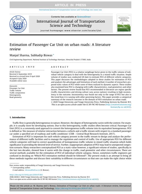 Pdf Estimation Of Passenger Car Unit On Urban Roads A Literature Review