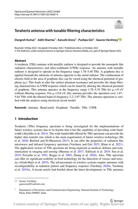 Terahertz Antenna With Tunable Filtering Characteristics Request Pdf