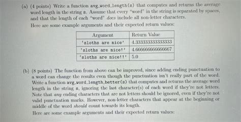 Solved A 4 Points Write A Function Avg Word Lengths