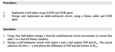 Solved Procedure Implement A Full Adder Using NAND And XOR Chegg Com
