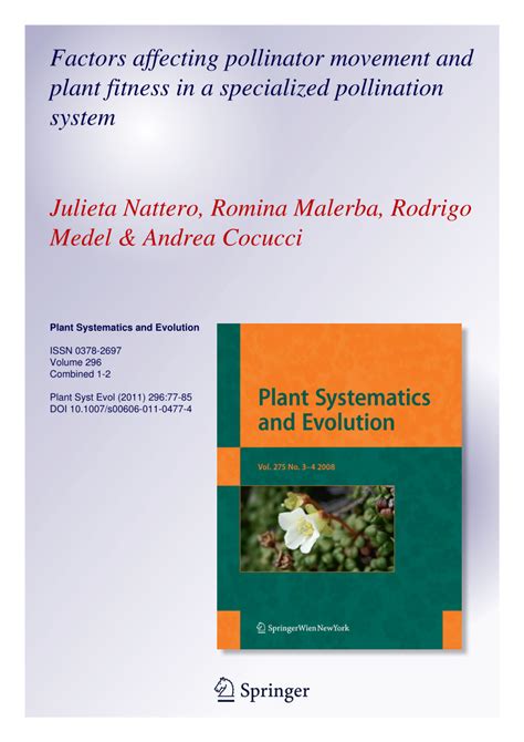 Pdf Factors Affecting Pollinator Movement And Plant Fitness In A Specialized Pollination System