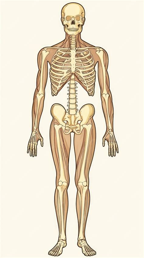 人體圖表詳細展示骨架系統 強調骨頭和結構 這個教育插圖非常適合解剖學研究和醫學參考 Premium Ai Generated Image