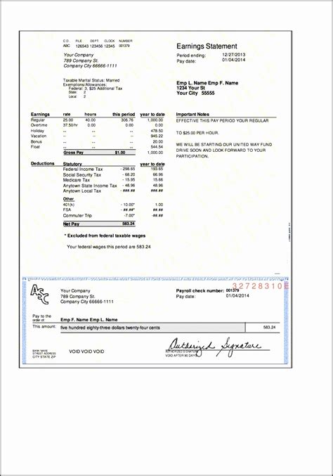 Printable Payroll Check Template Printable Payroll Checks