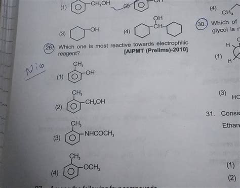 26 Which One Is Most Reactive Towards Electrophilic [aipmt Prelims 20
