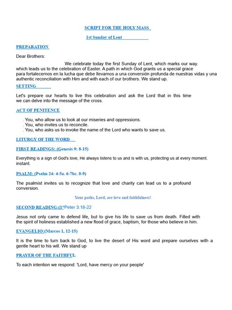 Lenten Mass Script For 1st Sunday Pdf Lent Eucharist
