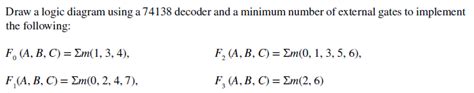 Solved Draw A Logic Diagram Using A 74138 Decoder And A