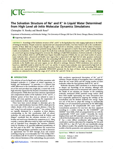 Pdf The Solvation Structure Of Na And K In Liquid Water Determined From High Level Ab