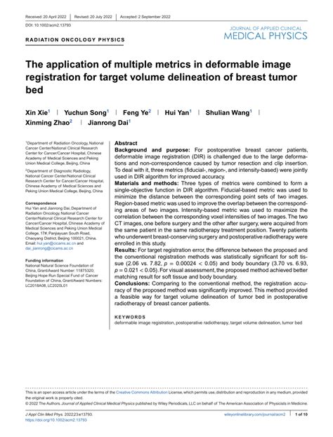 Pdf The Application Of Multiple Metrics In Deformable Image Registration For Target Volume