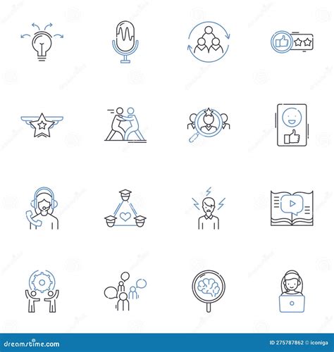 Together Thinking Line Icons Collection Ollaboration Brainstorming