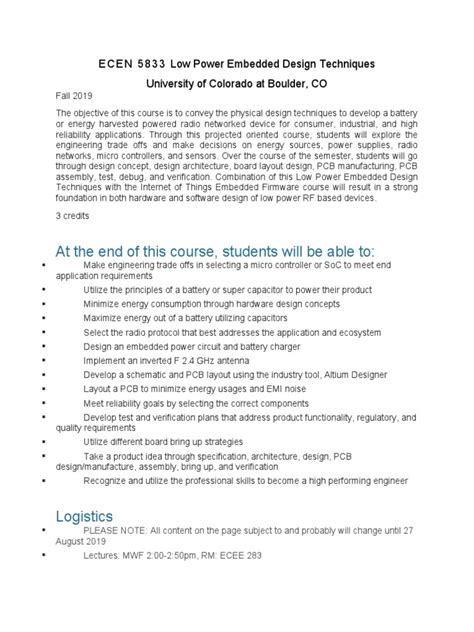 Ecen 5833 Low Power Embedded Design Techniques Pdf Embedded System System On A Chip