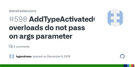 Addtypeactivatedcheck Overloads Do Not Pass On Args Parameter · Issue 598 · Dotnetextensions