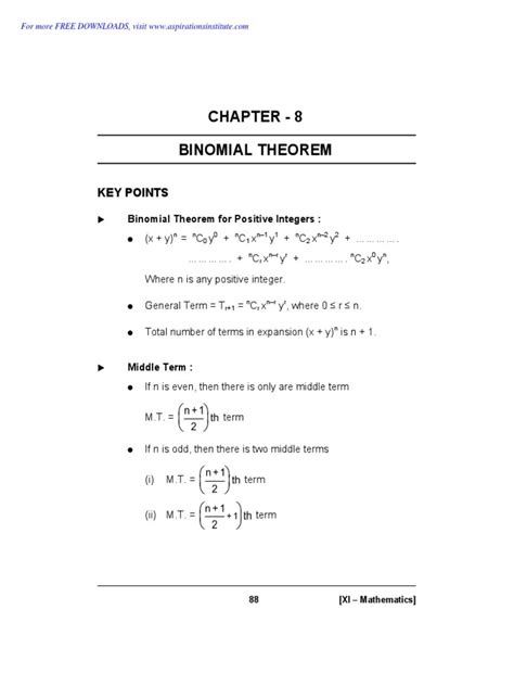 11 Maths Binomial Theorem Notes Assignments Pdf Complex Analysis Mathematical Concepts