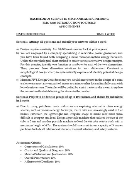 2023 Assignments Introduction To Engineering Design Pdf