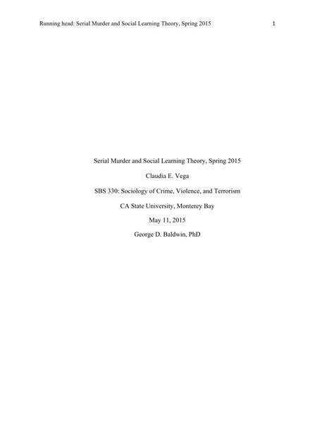 Pdf Serial Murder And Social Learning Theory Murder And Social