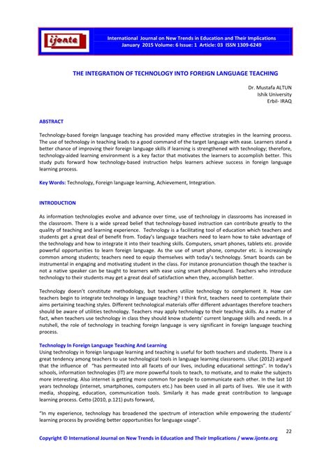 Pdf The Integration Of Technology Into Foreign Language Teaching