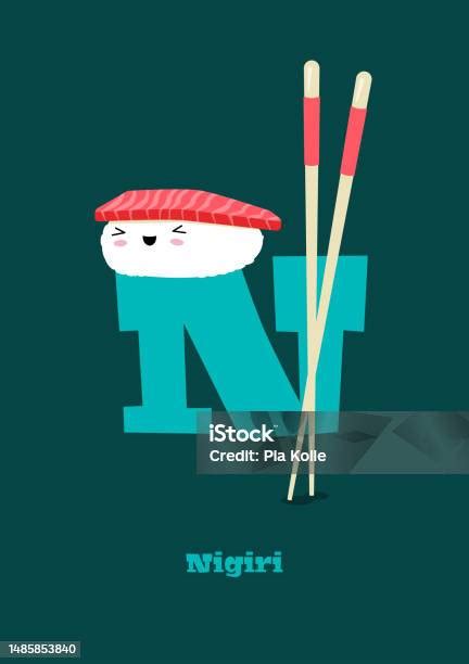 스시 니기리와 젓가락 Kawaiiabc A부터 Z까지의 알파벳과 타이포그래피 건강 식품이 있는 일본식 귀여운 삽화 0명에 대한 스톡 벡터 아트 및 기타 이미지 Istock