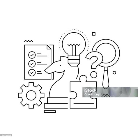 일러스트 솔루션 개념의 벡터 집합입니다 웹 페이지 배너 포스터 인쇄 등을 위한 라인 아트 스타일 배경 디자인 벡터 일러스트레이션 0명에 대한 스톡 벡터 아트 및 기타 이미지