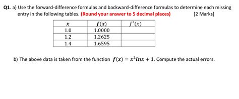 Solved Q A Use The Forward Difference Formulas And Chegg