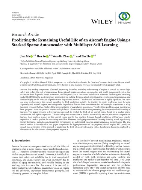 Pdf Predicting The Remaining Useful Life Of An Aircraft Engine Using A Stacked Sparse