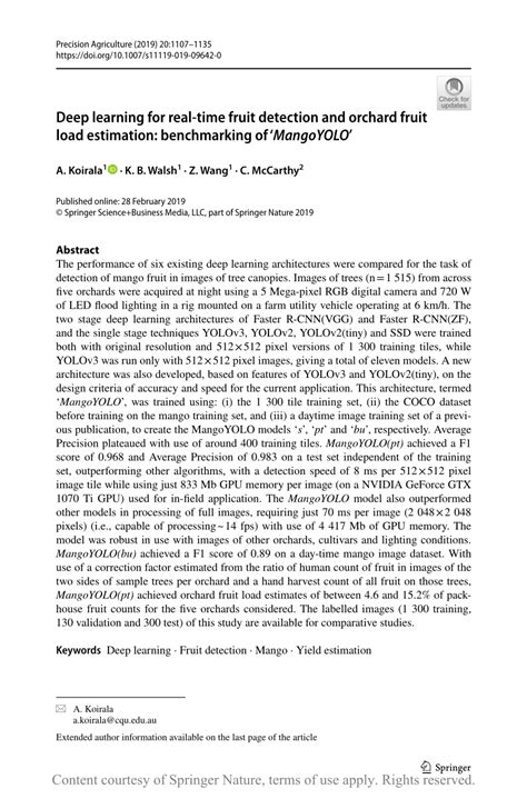 Deep Learning For Real Time Fruit Detection And Orchard Fruit Load Estimation Benchmarking Of