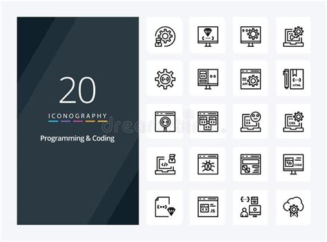 20 Programming And Coding Outline Icon For Presentation Stock Vector