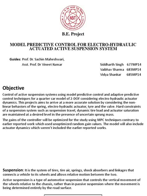 Be Project Model Predictive Control For Electro Hydraulic Actuated Active Suspension System
