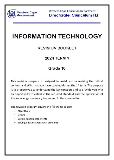 Gr 10 It Revision Book T2 Theory Western Cape Education Department
