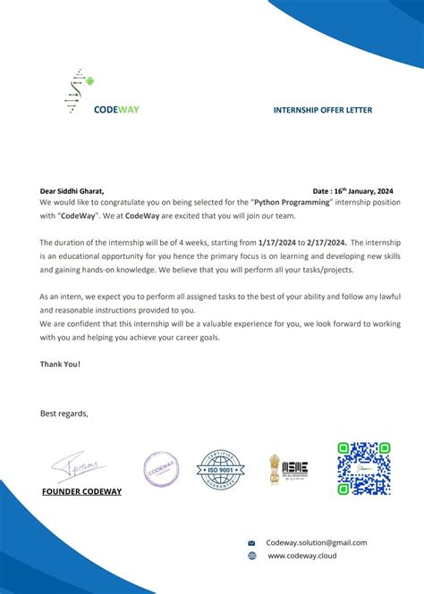 Siddhi Gharat On Linkedin Internship Codeway Opportunityknocks Pythonprogramming