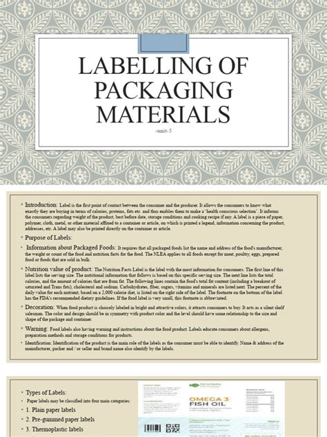 Labelling Of Packaging Materials Pdf Nutrition Facts Label