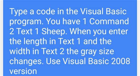 Solved Type A Code In The Visual Basic Program You Have Chegg Com